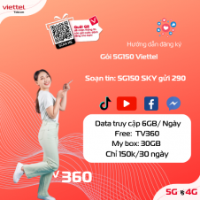 Gói 5G150 Viettel – 180GB Siêu Tốc Chỉ 150.000đ